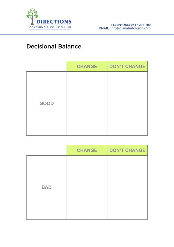 Free decisional balance form | Diana Hutchison